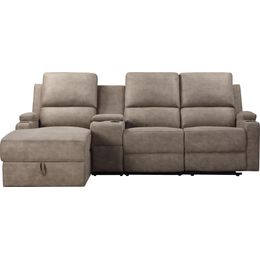 Ecksofa Home Affaire, B:240cm H:105cm T:155cm, grau, Wohnzimmer, Sofas, "NAPORI Multimediasofa, 3er Kinosessel XXL, L-Form, 3 Bezugsstoffe", Kinosofa