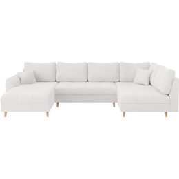 Wohnlandschaft Home Affaire, B:310cm H:81cm T:161cm, wei&szlig;, 100% Polyester, Sofas, "CHARRE U-Form mit Ottomane, Ma&szlig;e B/T/H: 310/161/81 cm", feine