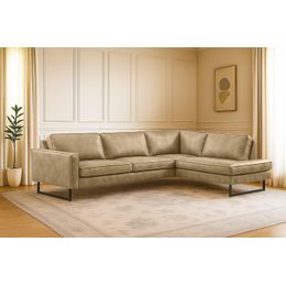 Ecksofa Home Affaire, B:290cm H:85cm T:217cm, beige, Luxus-Microfaser in Lederoptik (100% Polyester);Cord (92% Polyester, 8% Polyamide), Wohnzimmer,