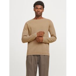 Jack & Jones JACK & JONES Herren Rundhalspullover "JJEHILL KNIT CREW NECK NOOS", beige, Gr. S, unifarben, Strick, Obermaterial: 100% Baumwolle, Pullover, mit