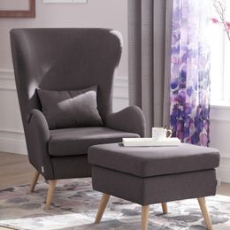 Sessel Home Affaire, H:118cm T:94cm, grau, Samtcord (92% Polyester 8% Polyamid);Struktur (100% Polyester);Struktur Hahnentritt (100%