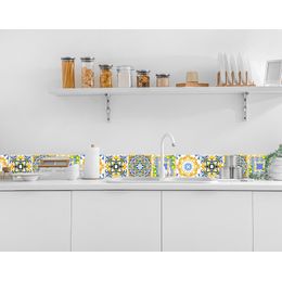 Fliesenaufkleber queence, B:15cm H:15cm T:0,2cm, blau, Dekorfolie, K&uuml;che, Fliesenaufkleber, "Ornamente bunt", selbstklebend, 12er Set