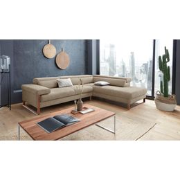 Ecksofa W.Schillig, B:281cm H:71cm T:230cm, braun, Flachgewebe S22 (100% Polyester);Stoff S37 (100% Polyester);Longlife Xtra-Leder Z59: Glattleder
