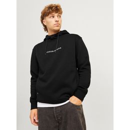 Jack & Jones JACK & JONES Herren Kapuzensweatshirt "JJTREE SWEAT HOOD", schwarz, Gr. S, bedruckt, angeraute Sweatware, Obermaterial: 65% Polyester, 35% Baumwolle,