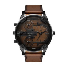 Diesel Herren Quarzuhr "MR. DADDY SLIM", schwarz, Armbanduhren, Armbanduhr, Herrenuhr, Lederarmband, analog, Tag, mehrere Zeitzonen