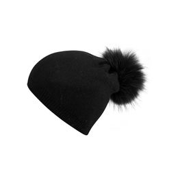 Damen Beanie, schwarz, Capelli New York, unifarben, Feinstrick, Materialmix, M&uuml;tzen, mit Metall-Logo an der Krempe