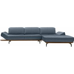 Ecksofa, B:293cm H:117cm T:212cm, blau, CREATION BY ROLF BENZ, Flachgewebe DONNA (76% Polyester 24% Polyacryl);Leder OSKAR - echtes Leder,
