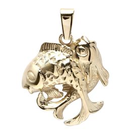 OSTSEE-SCHMUCK Damen Kettenanhänger "OSTSEE-SCHMUCK Anhänger Tierkreiszeichen Fische", 25 x 18mm, Silber 925 (Sterlingsilber), 2,2 g, gelb, Silber