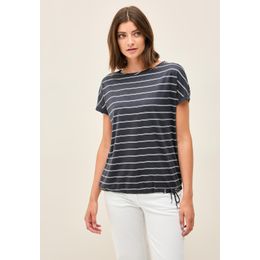 Cecil Damen T-Shirt, grau, Gr. XS, gestreift, Web, 50% Baumwolle, 50% Modal, Shirts, mit Tunnelzugsaum