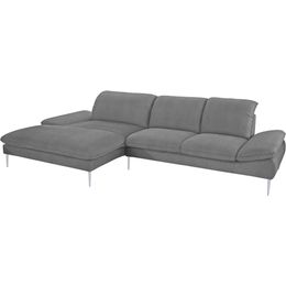 Ecksofa W.Schillig, B:340cm H:87cm T:185cm, grau, Chenille-Flachgewebe R66 (85% Polyester, 15% Nylon);Longlife Xtra-Leder Z59: Glattleder mit