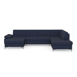 Wohnlandschaft DOMO collection, B:348cm H:84cm T:204cm, blau, 100% Polyester, Sofas, "Capelo, komfortabel, klare Linien zeichnen dieses Design aus,
