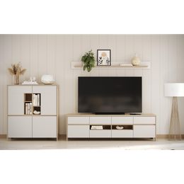 Wohnwand Home Affaire, B:319cm, weiß, Holzwerkstoff, Wohnzimmer, Kastenmöbel-Sets, "Stranda, moderne Anbauwand, Komplettset im Scandi-Style", enthält