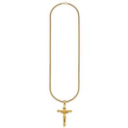 Bruno Banani Herren Kette mit Anh&auml;nger "Schmuck Geschenk Halskette Kreuz Gravur INRI Venezianerkette", Edelstahl, L: 55 B: 3mm, gold, Edelstahl,