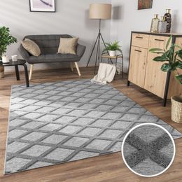 Teppich Paco Home, B:230cm H:4mm L:340cm, grau, Polyester, Wohnzimmer, Teppiche, "Utrecht 642", Kurzflor, Uni Farben, 3D-Design, Rauten Muster,