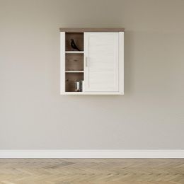 Hängeschrank, B:105cm H:106cm T:42cm, weiß, SET ONE BY Musterring, Wohnzimmer, Schränke, "York", Typ 23, mit Tür und offenen Fächern, Beleuchtung