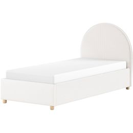 Boxbett Vipack, B:98cm L:213cm, weiß, Komplettbetten, "Moon, mit Lattenrost und Stauraum, modernes Design", inkl. Massivholz Füßen in natur, 3 Stoff