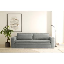 3-Sitzer Home Affaire, B:244cm H:82cm T:95cm, grau, Sofas, "PIAGGE", Cord-Bezug - mit Bettfunktion und Bettkasten, mit praktischem Topper
