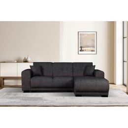 Ecksofa Home Affaire, B:234cm H:85cm T:163cm, schwarz, 100% Polyester, Wohnzimmer, Sofas, "Langeland L-Form", incl. 2 Zierkissen, Recamiere wahlweise
