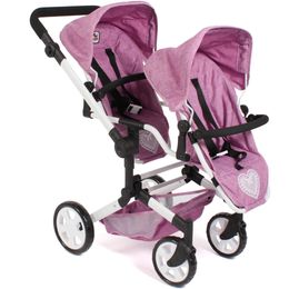 Bayer Chic 2000 CHIC2000 Jungen Puppen-Zwillingsbuggy "Linus Duo", rosa, Kunststoff, Polyester, Stahl, B:80cm H:79cm T:80cm, Puppenwagen, mit zwei abnehmbaren, bis