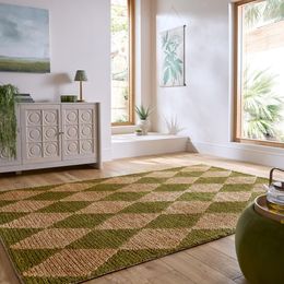 Teppich FLAIR RUGS, B:120cm H:5mm L:170cm, gr&uuml;n, Baumwolle, Jute, Wohnzimmer, Teppiche, "Effie Diamond", handgekn&uuml;pft