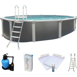 Rundpool KWAD, B:360cm H:132cm L:360cm, grau, Schwimmbecken, "&raquo;Supreme&laquo; Design all in Premium Folie", &Oslash;xH: 360x132cm, inkl. Bodenisolationsset
