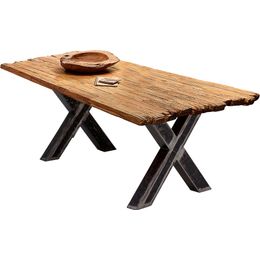 Esstisch Sit, B:220cm H:78cm T:100cm, beige, Platte recyceltes Teak, Gestell Metall, Garten, Tische, Gestell im Used-Look