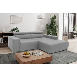 Ecksofa DOMO collection, B:214cm H:80cm T:175cm, grau, Echtleder, Wohnzimmer, Sofas, "Brandon, inkl. Kopfteilverstellung, B/T/H: 214/100/80 cm,