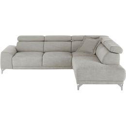 Ecksofa 3C CANDY, B:249cm H:79cm T:209cm, silber, 100% Leder, Wohnzimmer, Sofas, "Greve Sofa immer mit manuelle Kopfteilverstellungen, modern,