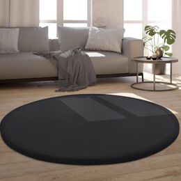 Teppich Paco Home, H:24mm Ø:200cm, schwarz, Polyester, Wohnzimmer, Teppiche, "Tatami 475", Kurzflor, Uni Farben, mit Memory Foam, waschbar