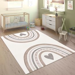 Kinderteppich Paco Home, B:140cm H:16mm L:200cm, beige, Polypropylen (PP), Teppiche, "Cosmos 351", Kurzflor, Spielteppich, Motiv Regenbogen & Herz,