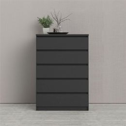 Kommode Inosign, B:77cm H:111,3cm T:50cm, schwarz, Spanplatte, Schlafzimmer, Sideboards, "Naia, Aufbewahrung, 5 Schubladen, Hochglanz-Optik,