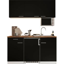 Pantryk&uuml;che respekta, B:150cm H:200cm T:60cm, schwarz, Komplettk&uuml;chen-Sets, "Luis, mit Glaskeramikkochfeld, wahlweise mit Mikrowelle, Korpus Wei&szlig;",