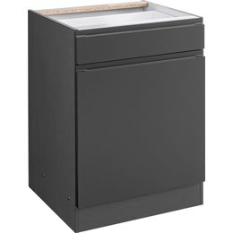 Unterschrank KOCHSTATION, B:60cm H:82cm T:60cm, grau, Holzwerkstoff, K&uuml;che, Schr&auml;nke, "KS-Bruneck", >>Bruneck<< 60 cm breit, f&uuml;r viel Stauraum,