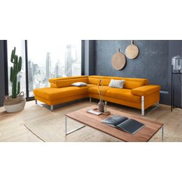 Ecksofa W.Schillig, B:281cm H:71cm T:230cm, gelb, Flachgewebe S22 (100% Polyester);Stoff S37 (100% Polyester);Longlife Xtra-Leder Z59: Glattleder mit