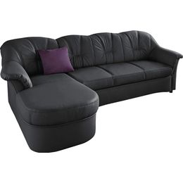 Ecksofa DOMO collection, B:231cm H:84cm T:142cm, schwarz, Kunstleder SOFTLUX / Struktur ( 90% Polyester, 10% Polyacryl );NaturLEDER (echtes
