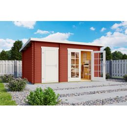 Gartenhaus Lasita Maja, rot, Holzwerkstoff, Gartenh&auml;user, "Belmont 1", Blochbohlenhaus 28mm 2-Raum, Fundamentmass 3800x2500, Schwedenrot