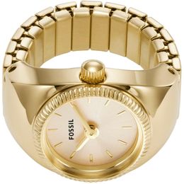 Fossil Damen Uhrenring "WATCH RING", gold, Armbanduhren, Quarzuhr, Damenuhr, analog, Edelstahl, Flexband, Zugband