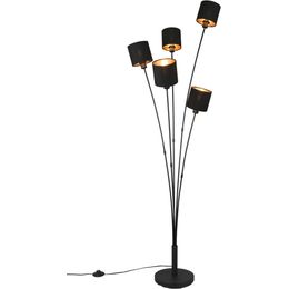Stehlampe "TOMMY, Stehleuchte 5-flammig, E14 max 40W mit Fussschalter", 5, &Oslash; 12cm H: 163cm, 1 Stk.schwarz matt, goldfarben, REALITY LEUCHTEN,