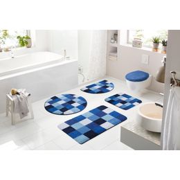 Badematte Grund, H:20mm, blau, Kunstfaser, Badematten, "Mosaik, Badvorleger, Badezimmer Teppich, sehr weich", angenehm weich, auch als 3 teiliges Set