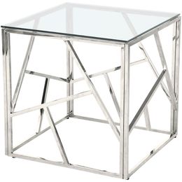 Beistelltisch Salesfever, B:55cm H:55cm T:55cm, silber, Metall, Sicherheitsglas, Wohnzimmer, Tische, "Design-Beistelltisch fürs Wohnzimmer",