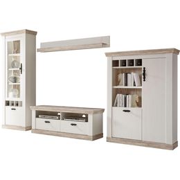 Wohnwand Home Affaire, B:330cm, wei&szlig;, Wohnzimmer, Kastenm&ouml;bel-Sets, "Florenz, Anbauwand im Landhausstil, Komplettset mit Metallgriffen", enth&auml;lt