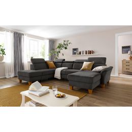 Wohnlandschaft Home Affaire, B:322cm H:84cm T:217cm, braun, 100% Polyester, Sofas, "Conville U-Form", Kopfteilverstellung wahlweise mit Bettfunktion