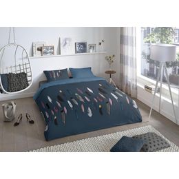 Wendebettw&auml;sche Good Morning, blau, Renforc&eacute;, Obermaterial: 100% Baumwolle, Bettw&auml;sche, "Feathers in Gr. 135x200, 155x220 oder 200x200 cm",