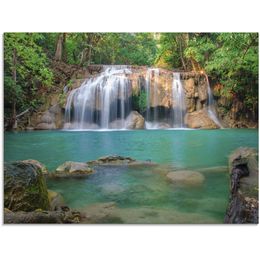 Glasbild Artland, B:80cm H:60cm, grün, Glas, Küche, Bilder, "Wasserfall im Wald National Park", in verschiedenen Größen
