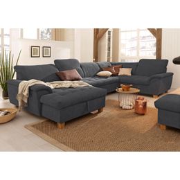 Wohnlandschaft Home Affaire, B:352cm H:81cm T:214cm, grau, Feinstruktur weich (100% Polyester);Luxus-Microfaser Lederoptik (100%