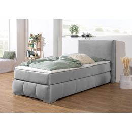 Boxspringbett Home Affaire, B:110cm L:213cm, silber, Struktur fein (100% Polyester), Komplettbetten, "Wehma", inkl. Topper in 3 verschiedenen