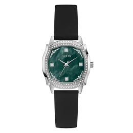 Guess Damen Quarzuhr "LIV", schwarz, Armbanduhren, Armbanduhr, Damenuhr, Silikonarmband, Kristallsteine