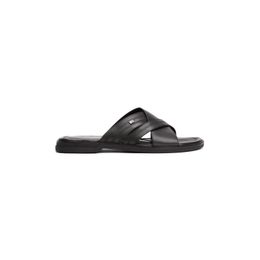 Tommy Hilfiger Herren Pantolette "PREMIUM HILFIGER CC LTH SANDAL", Gr. 41, schwarz, Leder, unifarben, Schuhe, Blockabsatz, Sommmerschuh mit