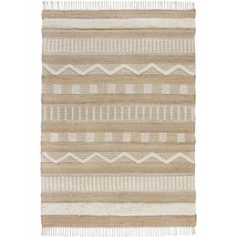 Teppich FLAIR RUGS, B:120cm H:12mm L:170cm, beige, Baumwolle, Jute, Wolle, Wohnzimmer, Teppiche, "Medina, mit abstraktem Streifenmuster", Boho-Look,