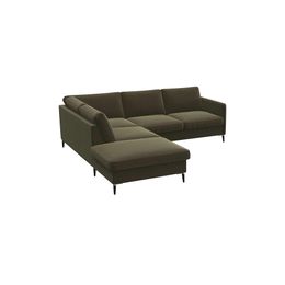 Ecksofa FLEXLUX, B:234cm H:85cm T:225cm, gr&uuml;n, 100% Polyester, Wohnzimmer, Sofas, "Fiore, L-Form", schmale Armlehnen, F&uuml;&szlig;e Alu/schwarz, B/T